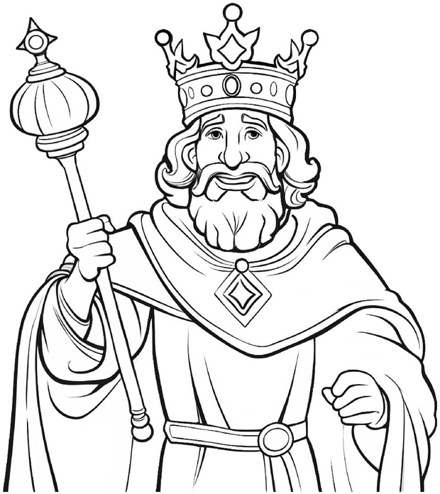 Ausmalbild kaiserlicher König mit Zepter und Krone