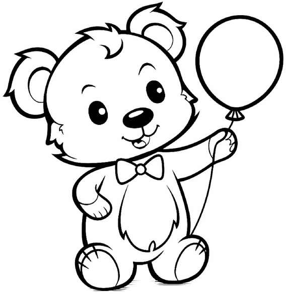 Ausmalbild Bär mit Luftballon und Schleife