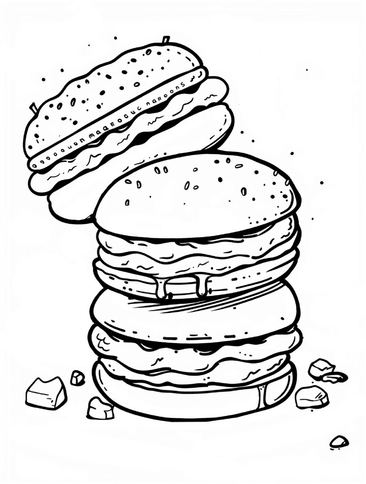 Ausmalbild Hamburger mit mehreren Schichten und Bröseln