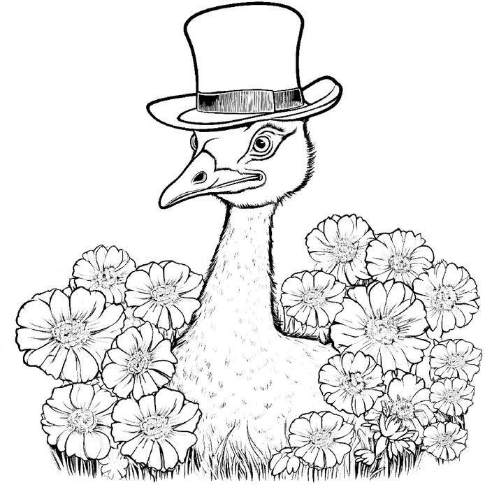 Ausmalbild Strauß mit Hut und bunten Blumen