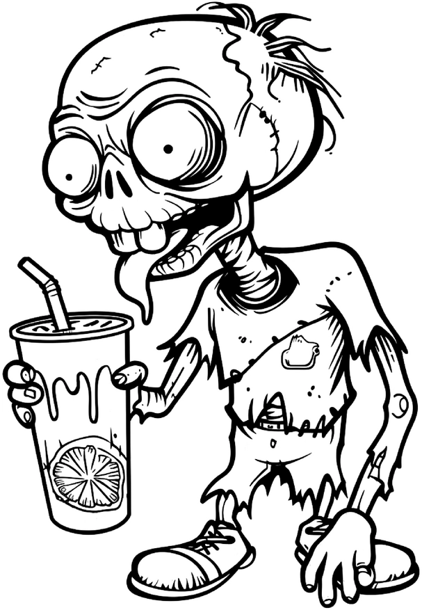 Ausmalbild alberner Zombie mit Getränk